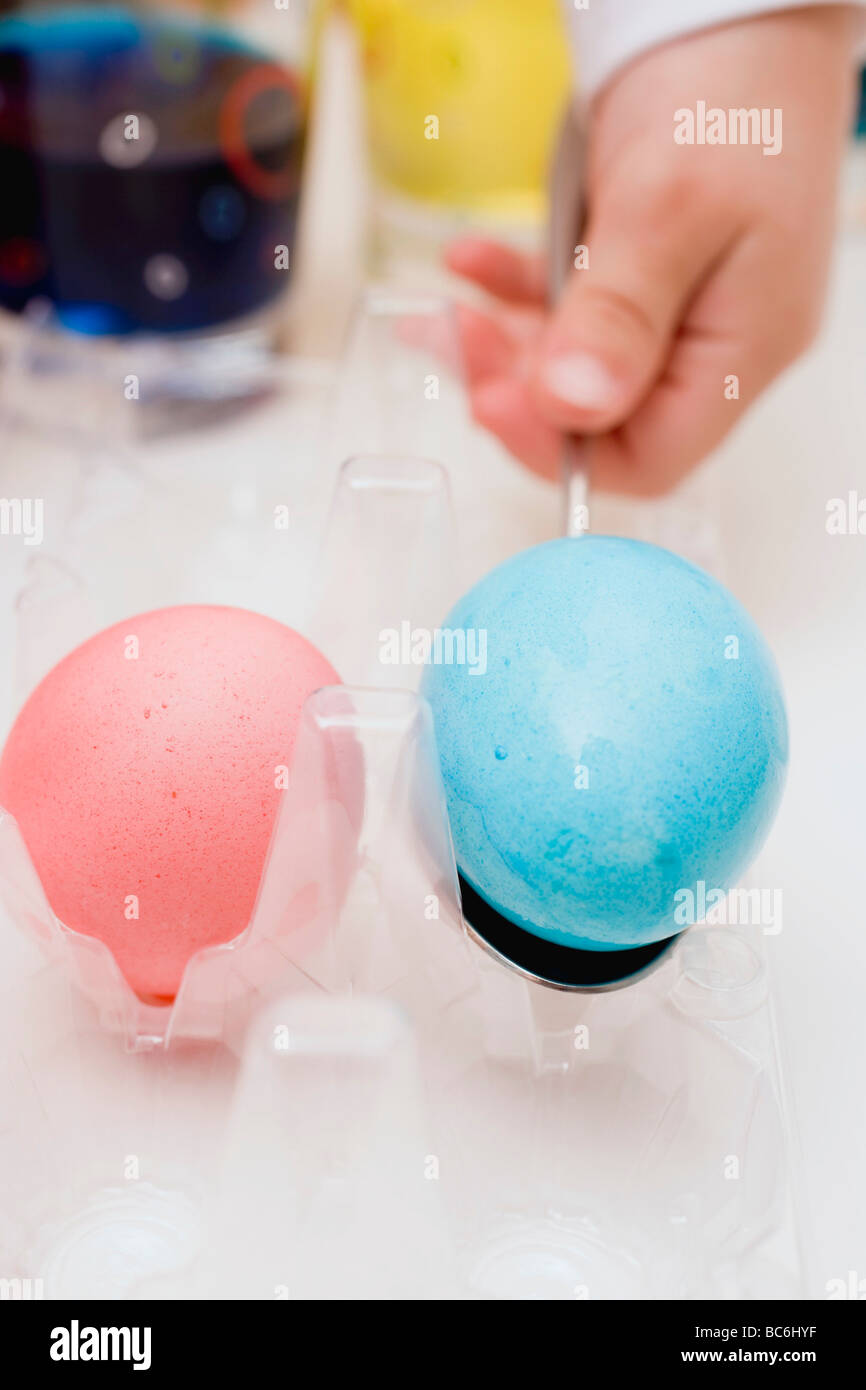 Child's hand putting blue egg into egg box Stock Photo - Alamy