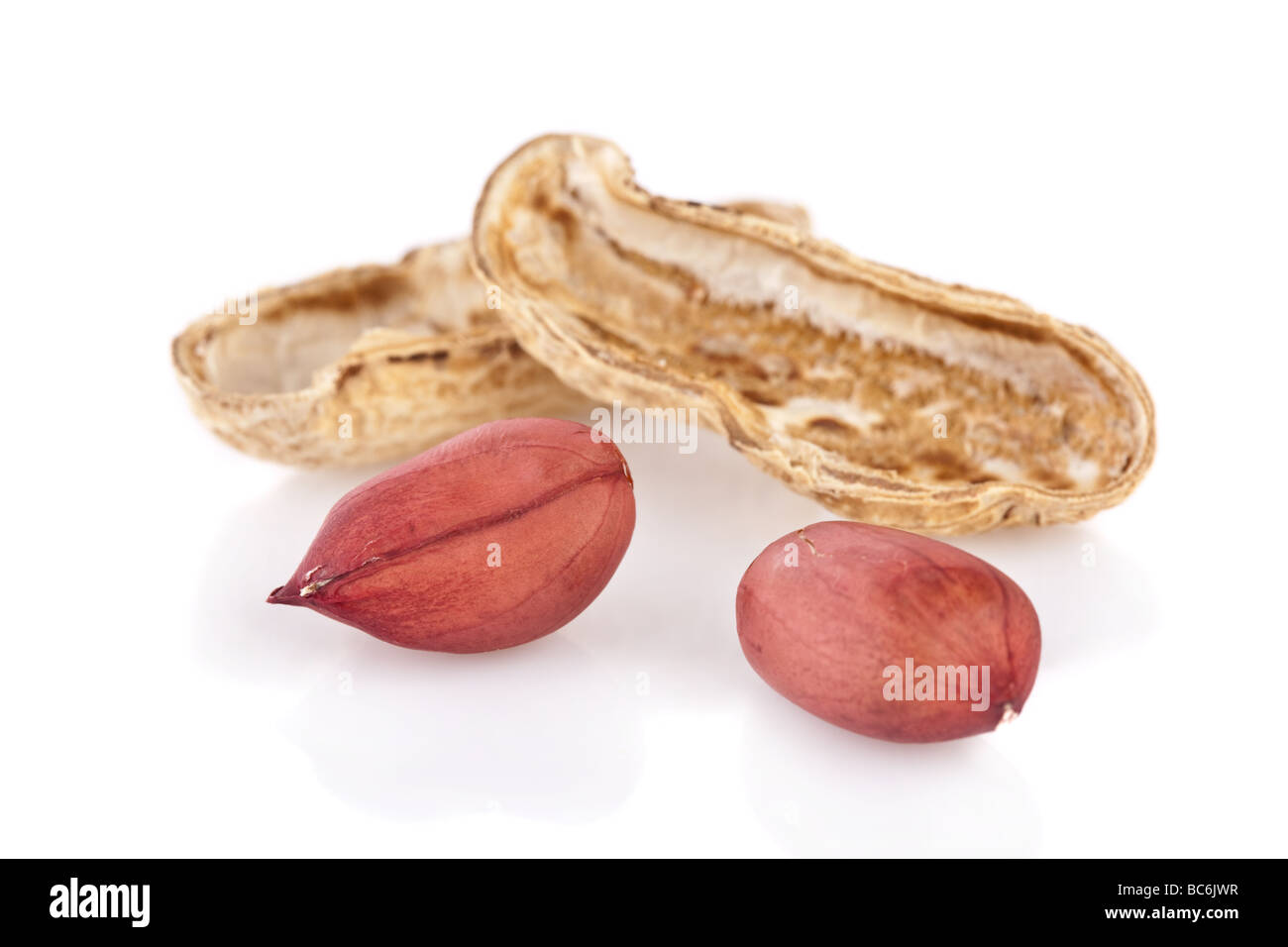 peanuts cracked open isolated on a white background Stock Photo - Alamy