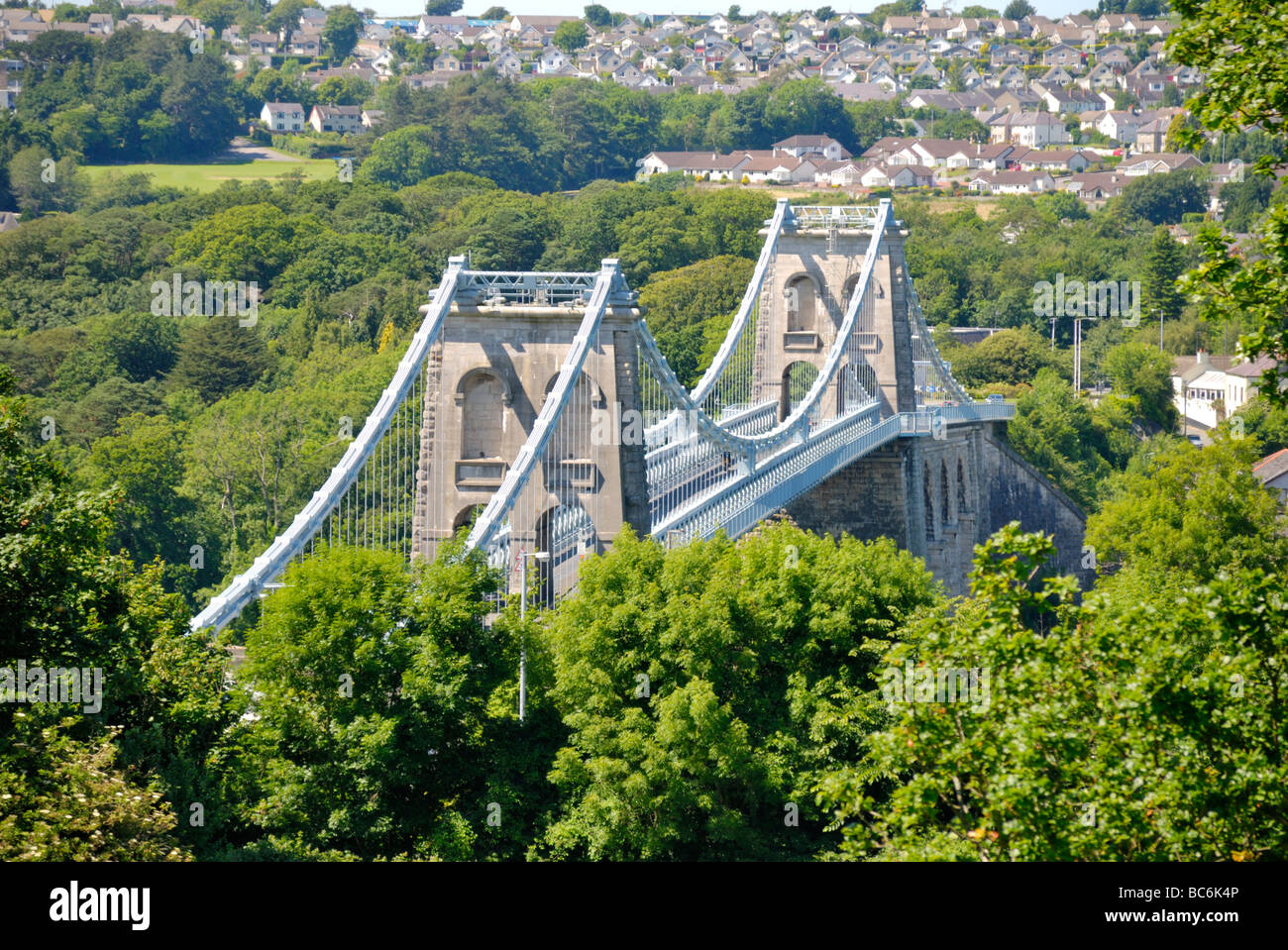 The Menai Bridge spanning the Menai Strait between Anglesey and the ...