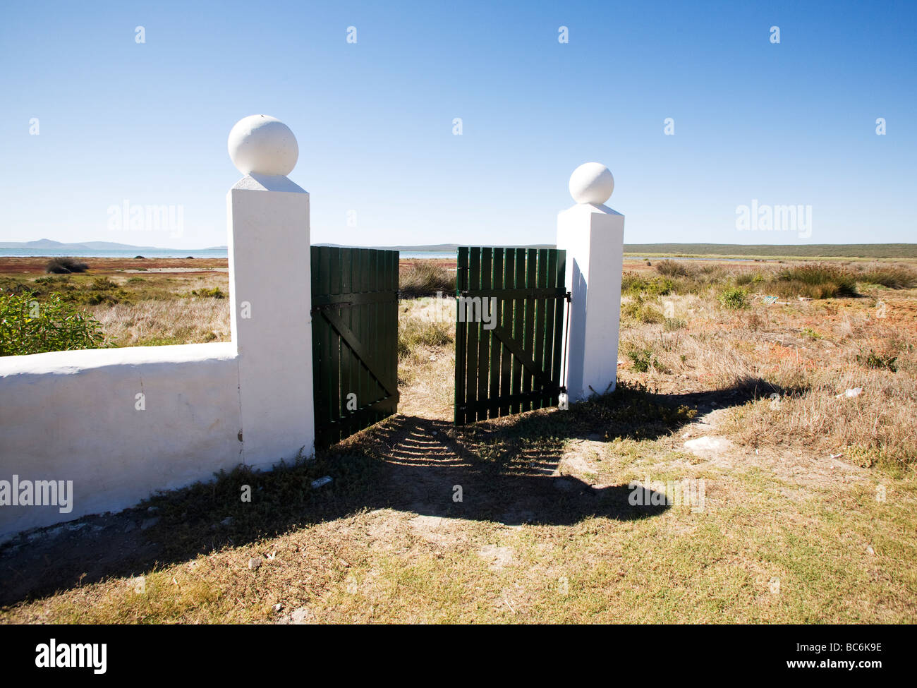 Dutch style wooden gates in the fields, Langebaan, South Africa Stock ...