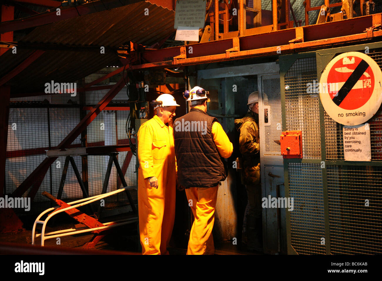 Visitors about to descend the mineshaft at The Big Pit - The National ...