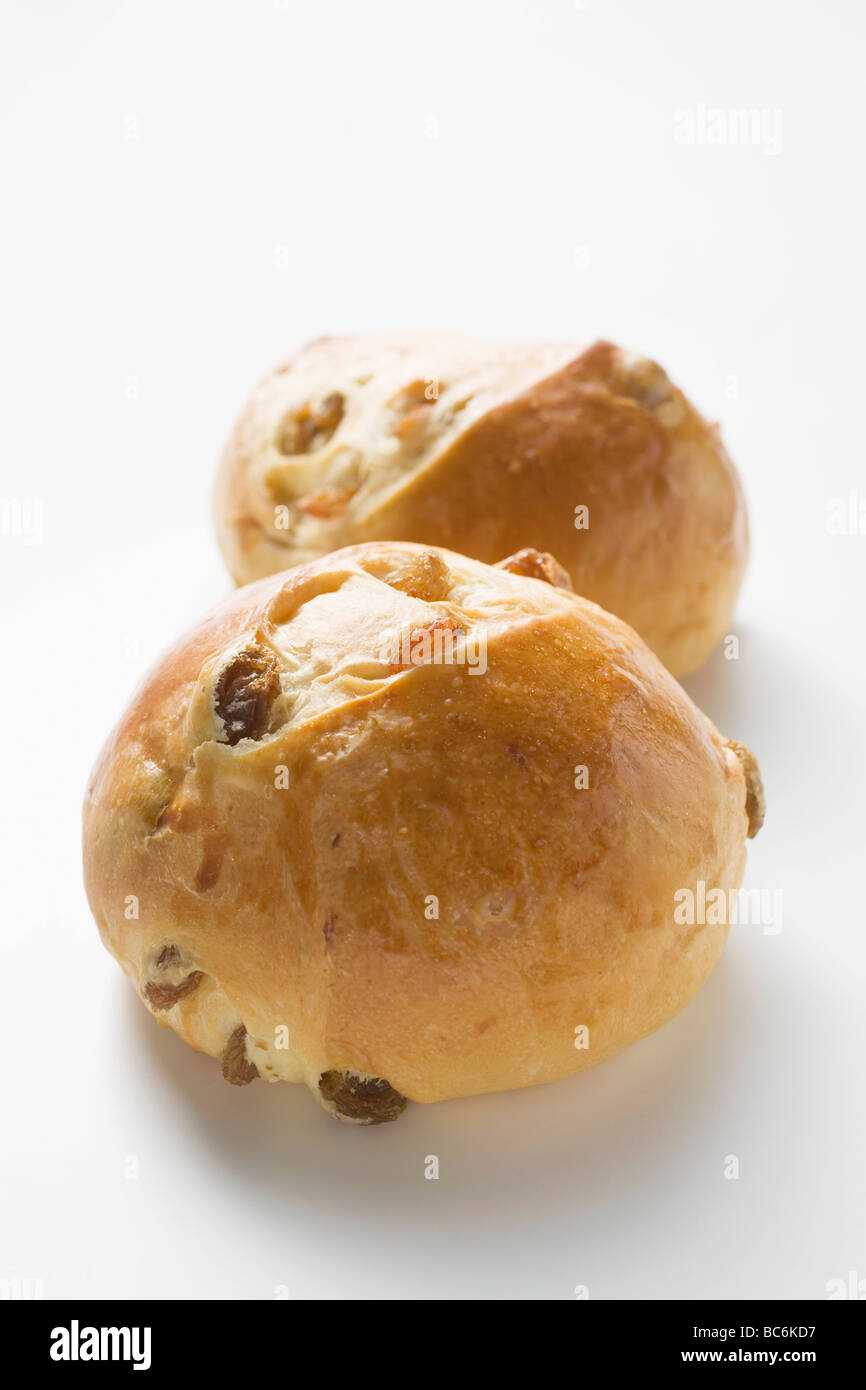 Two raisin buns Stock Photo - Alamy