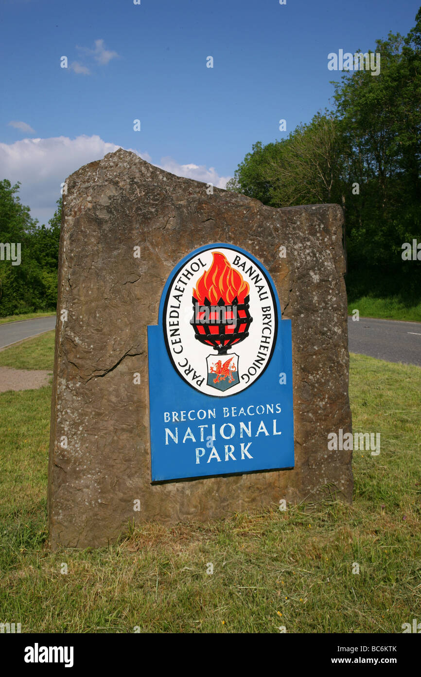 A sign for the Brecon Beacons National Park, an area of outstanding ...