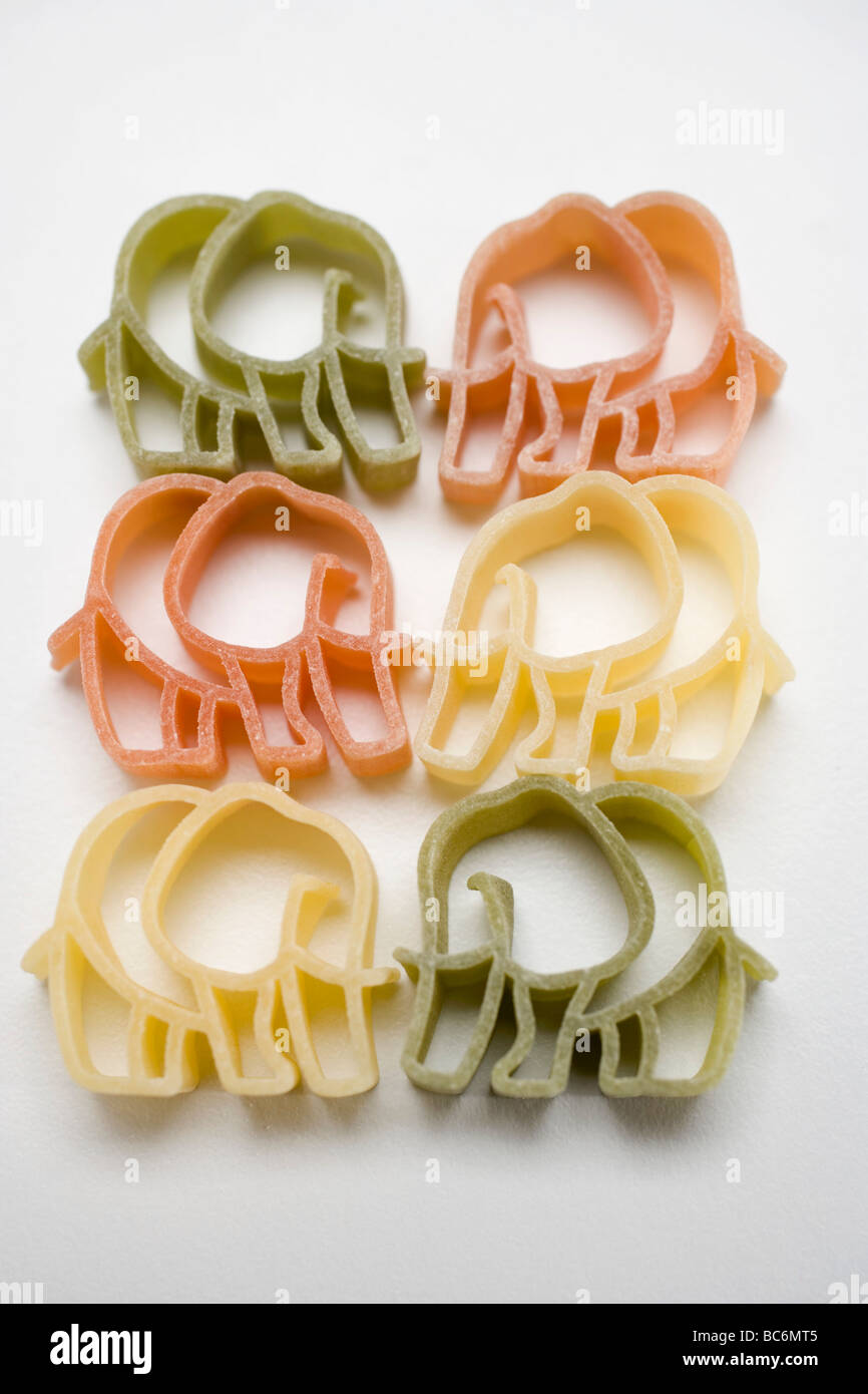 Coloured animal-shaped pasta (elephants Stock Photo - Alamy