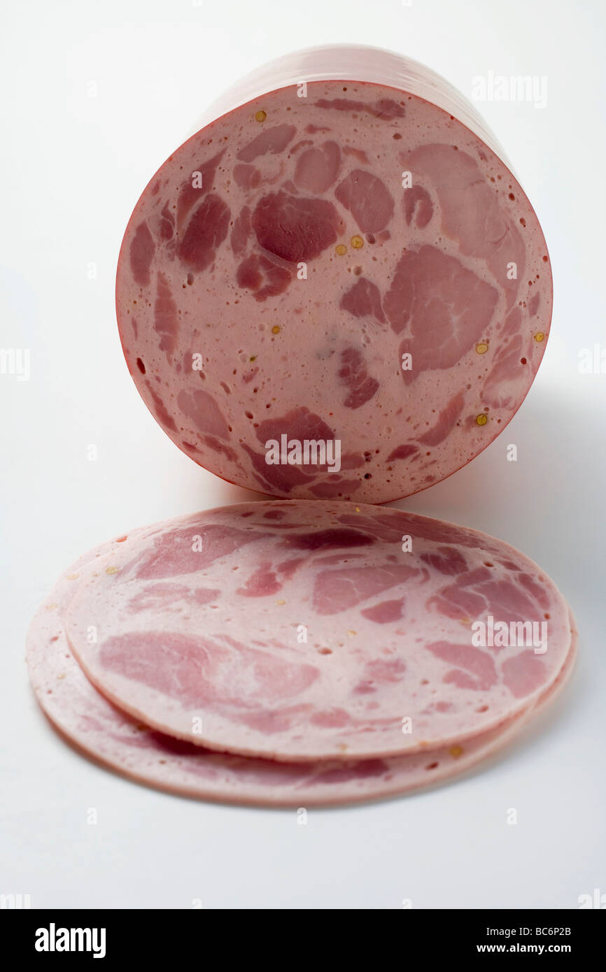 Schinkenwurst (ham sausage) with slices cut Stock Photo - Alamy