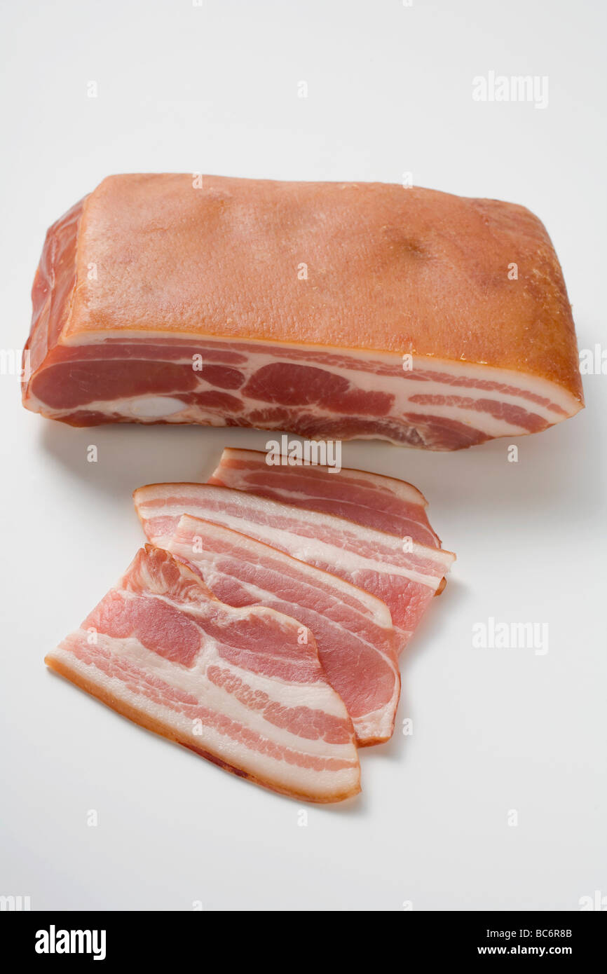 A piece of bacon and a few slices of bacon Stock Photo - Alamy
