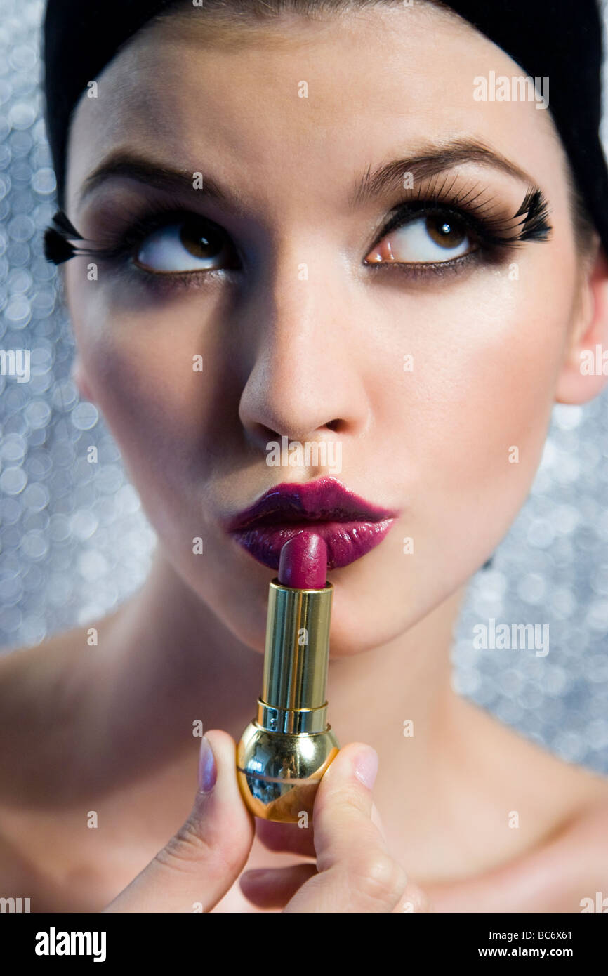 woman with pink lipstick Stock Photo - Alamy