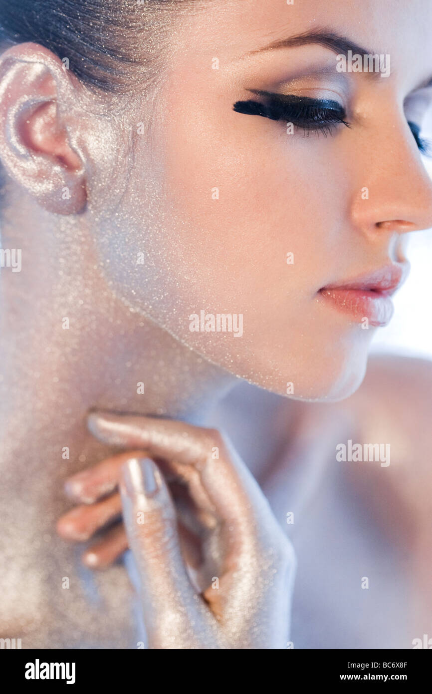 beauty woman with silver paint on her body Stock Photo - Alamy