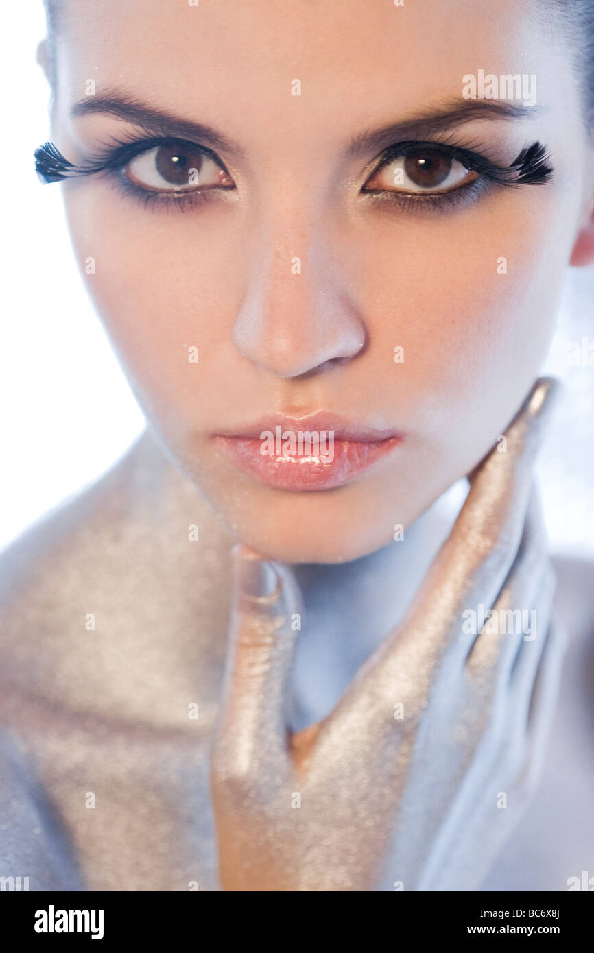 beauty woman with silver paint on her body Stock Photo - Alamy