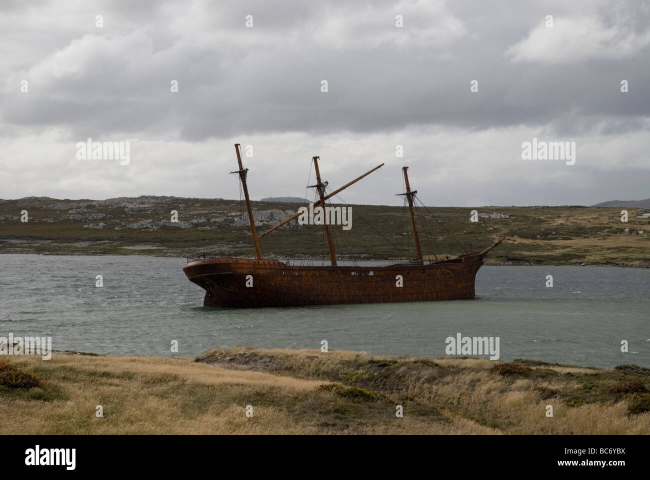 Shipwreck of an old-fashioned wooden sailing ship - Falkland Islands ...