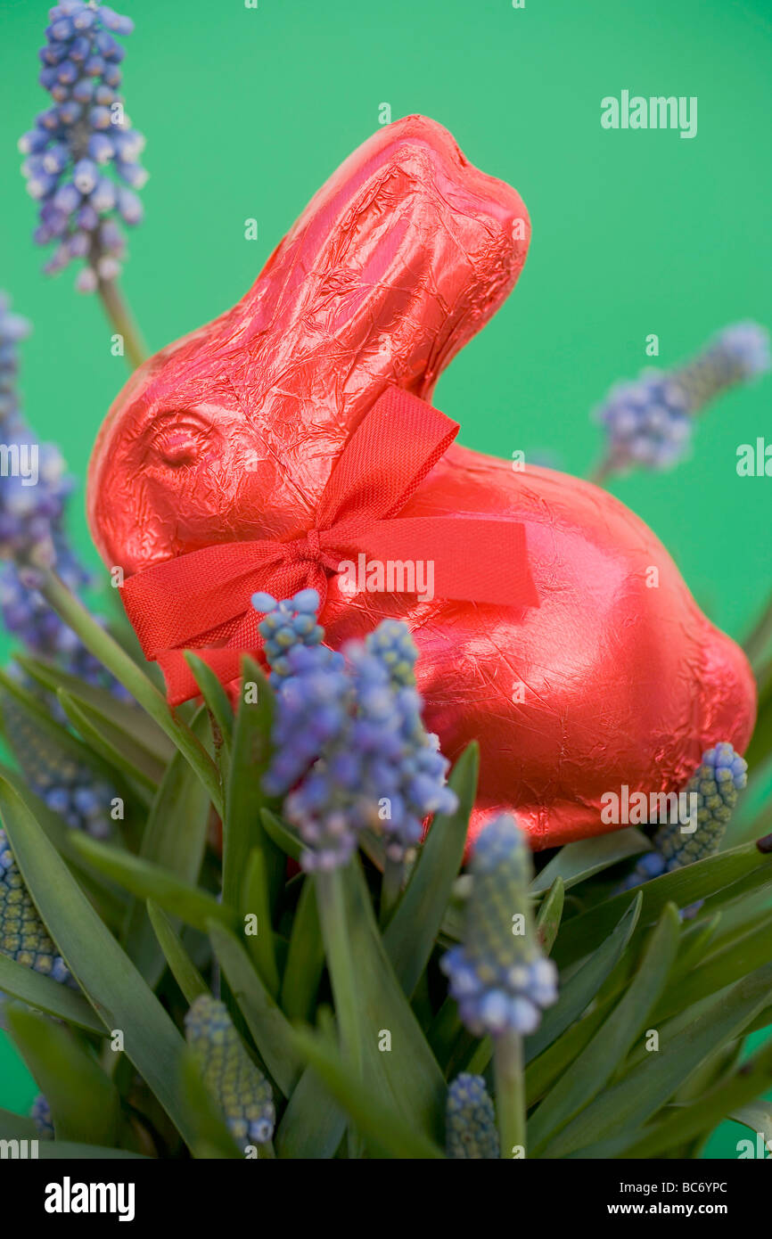 Red Easter Bunny among spring flowers Stock Photo - Alamy