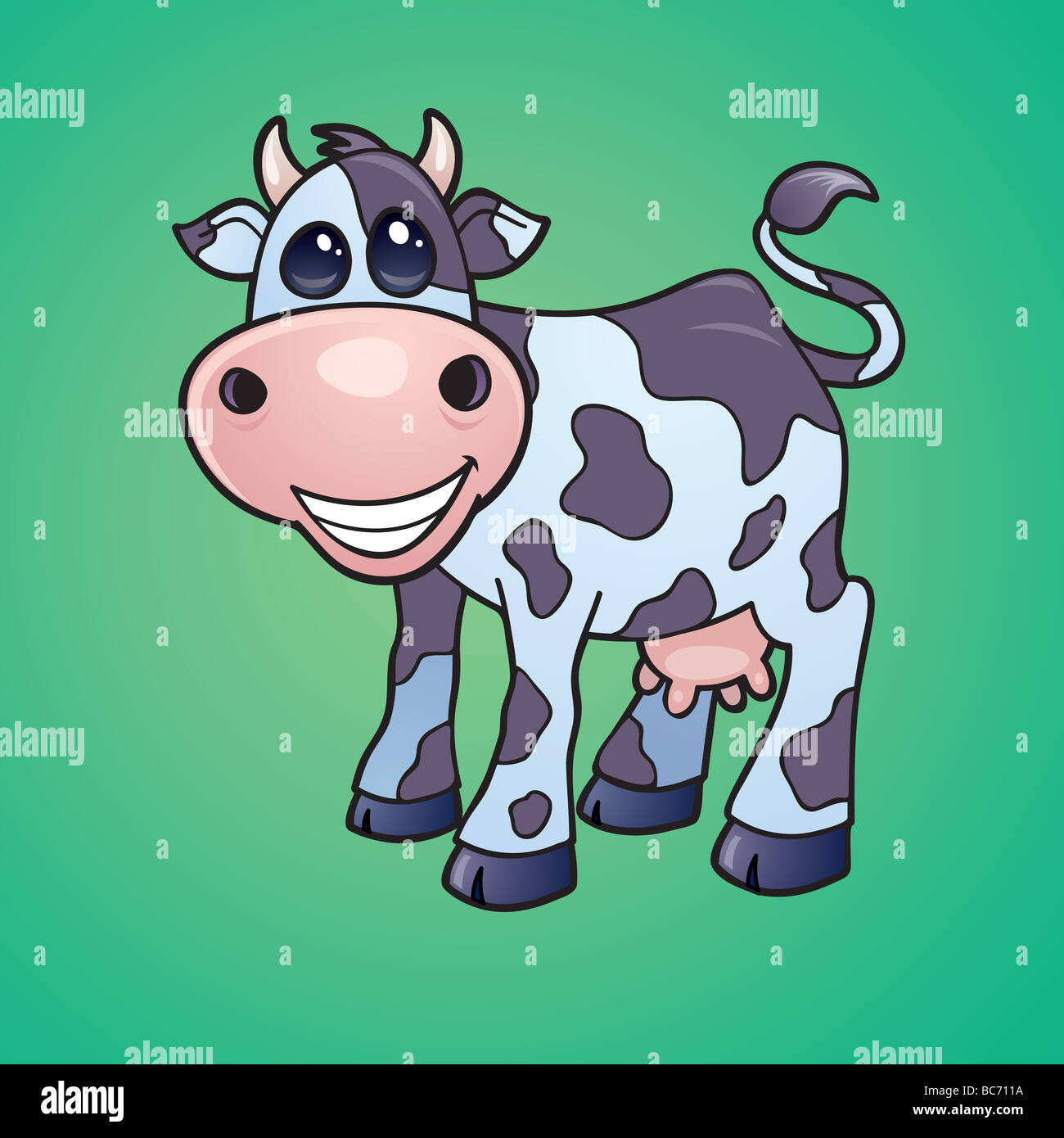 Drawing of a happy little dairy cow drawn in a humorous cartoon style ...