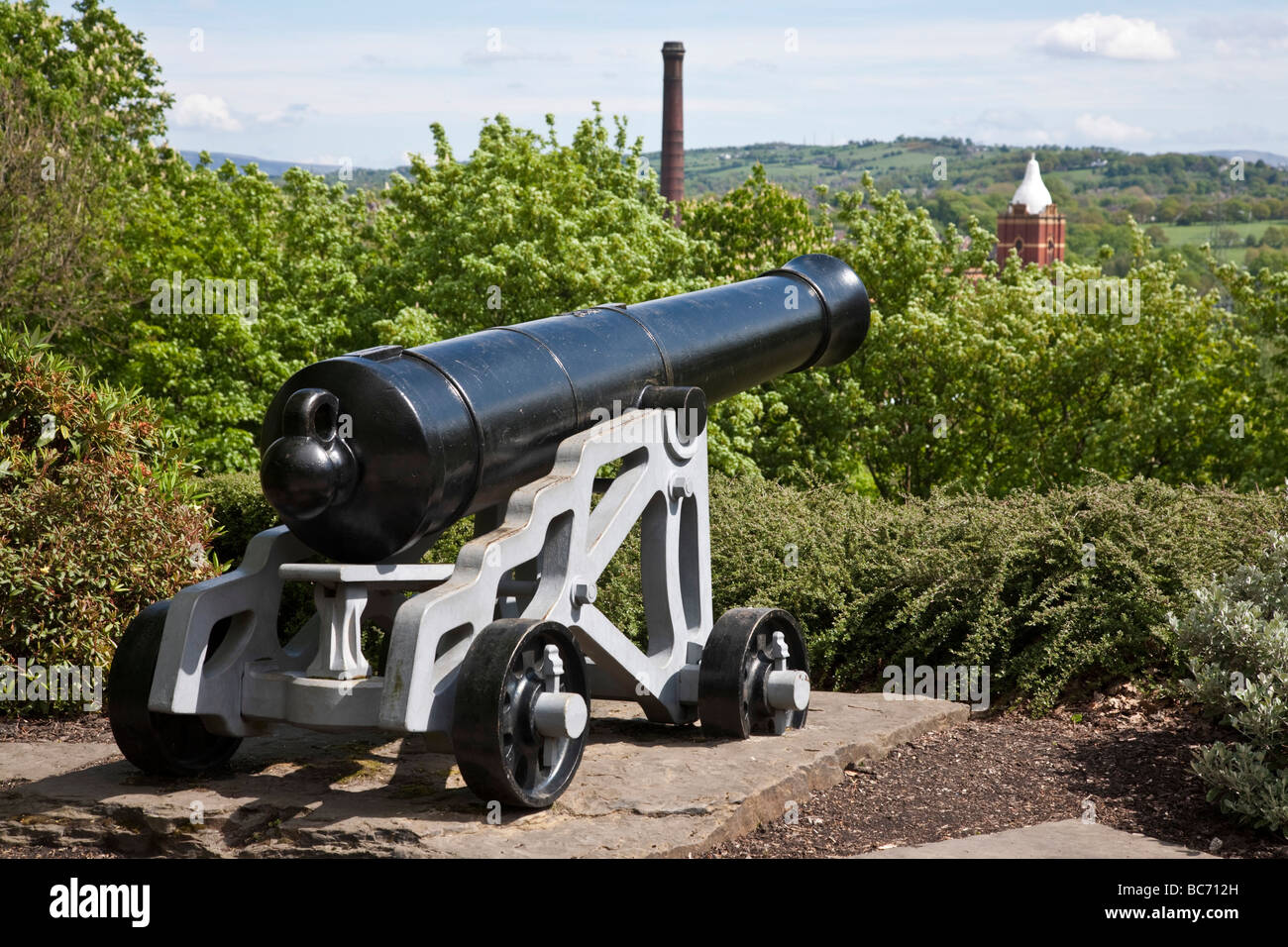 24 pounder cast-iron Blomefield cannon. Pear mill in the background ...