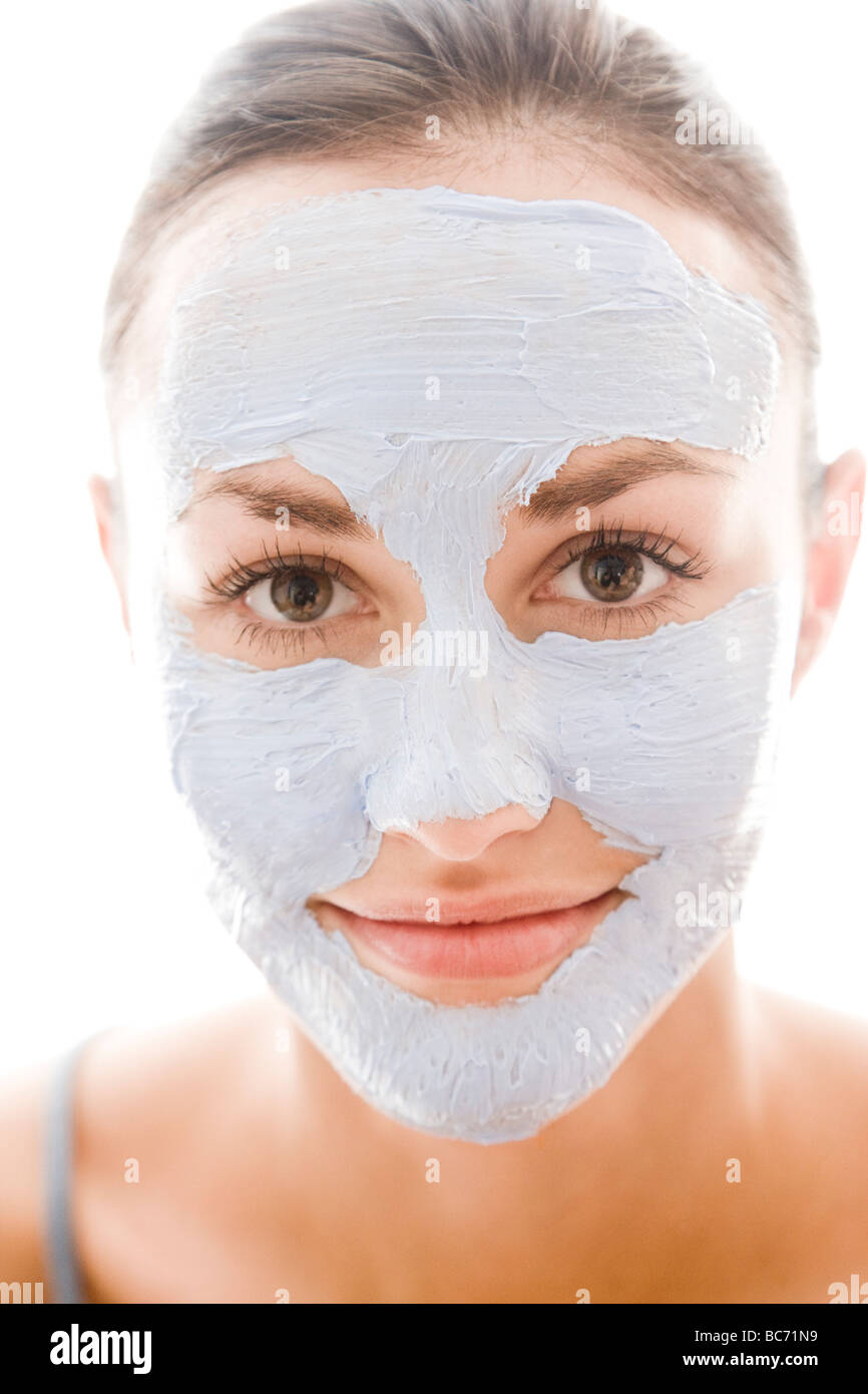 woman with blue facial mask Stock Photo - Alamy