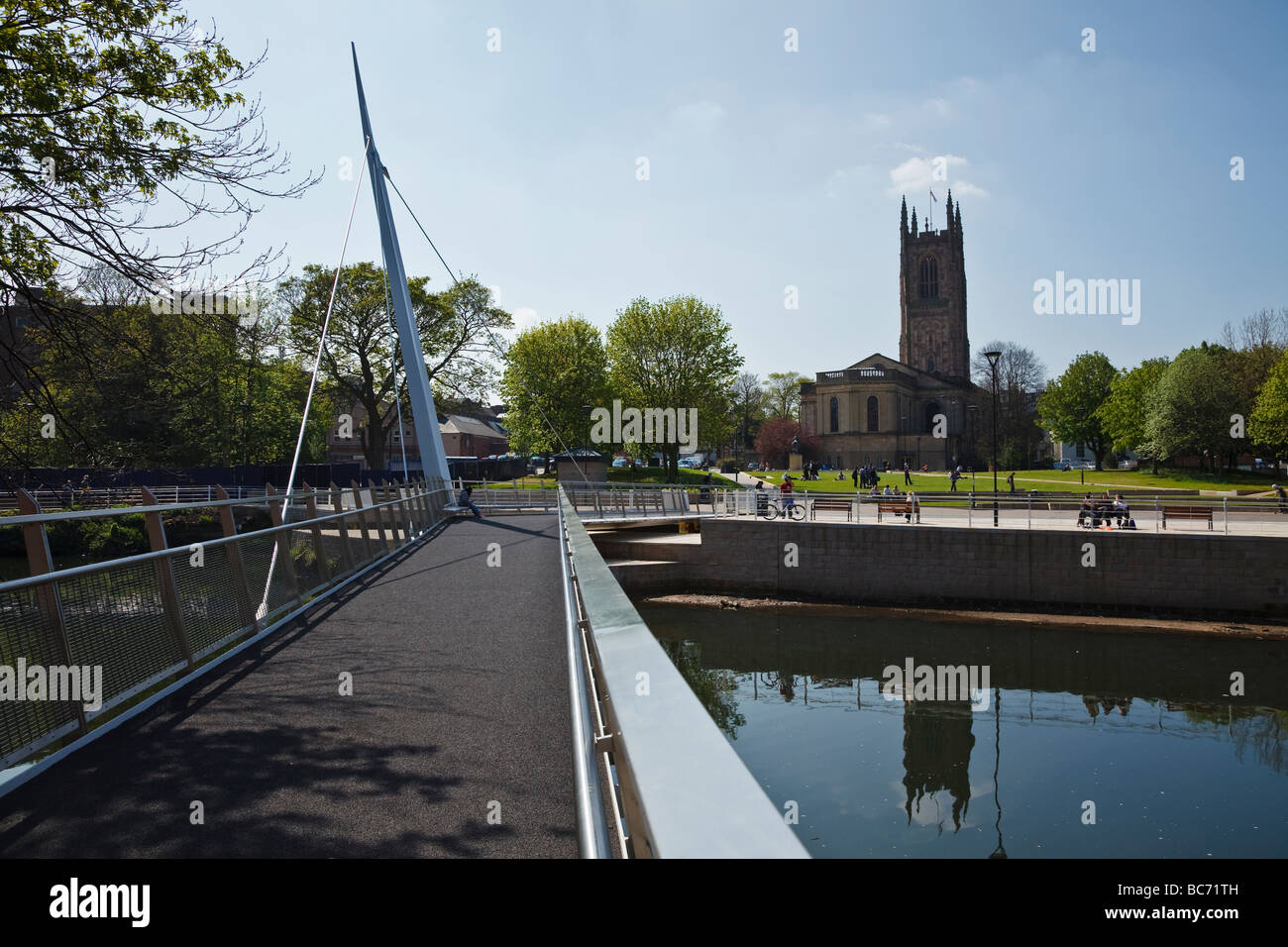 Cathedral Green footbridge over the River Derwent, Derby, England Stock ...