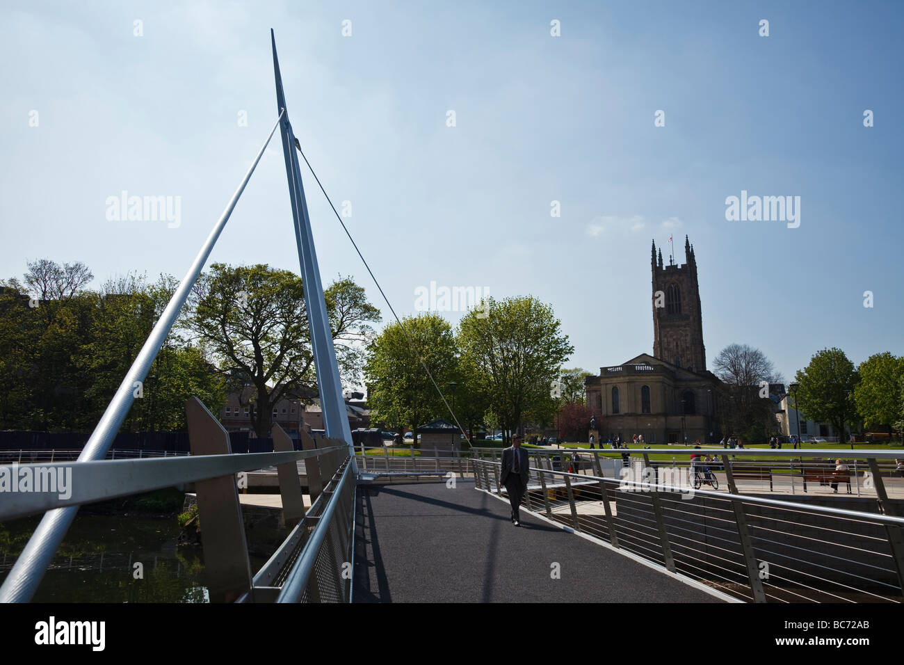 Cathedral Green footbridge over the River Derwent, Derby, England Stock ...