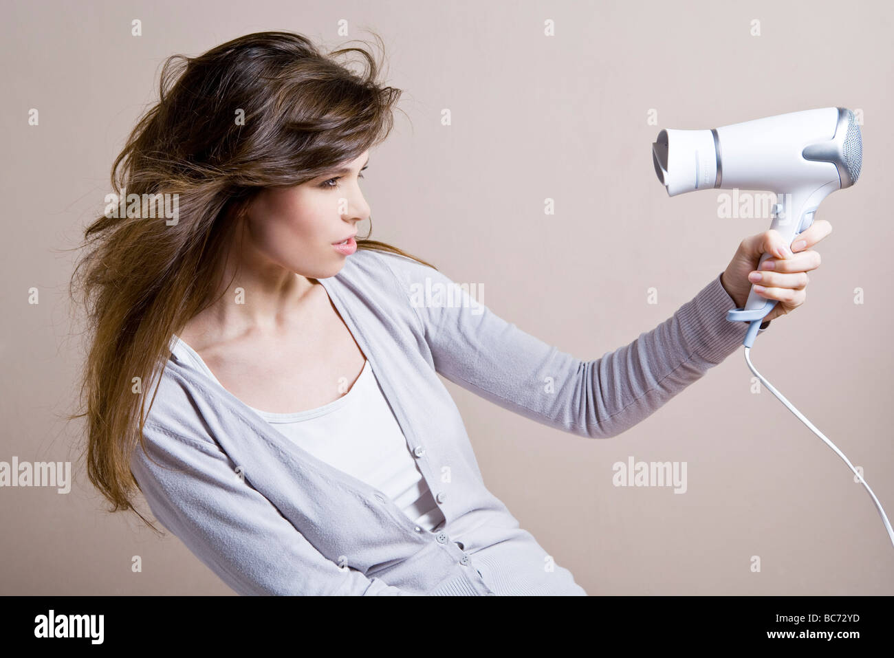 woman drying hair Stock Photo - Alamy