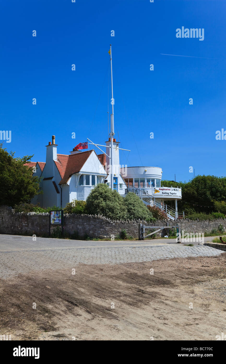 Warsash Sailing Club against a deep blue sky taken from the launching ...