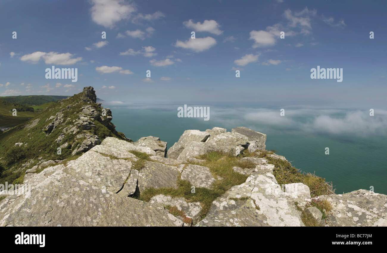 the coast of the valley of the rocks lynton devon with sea fog against ...