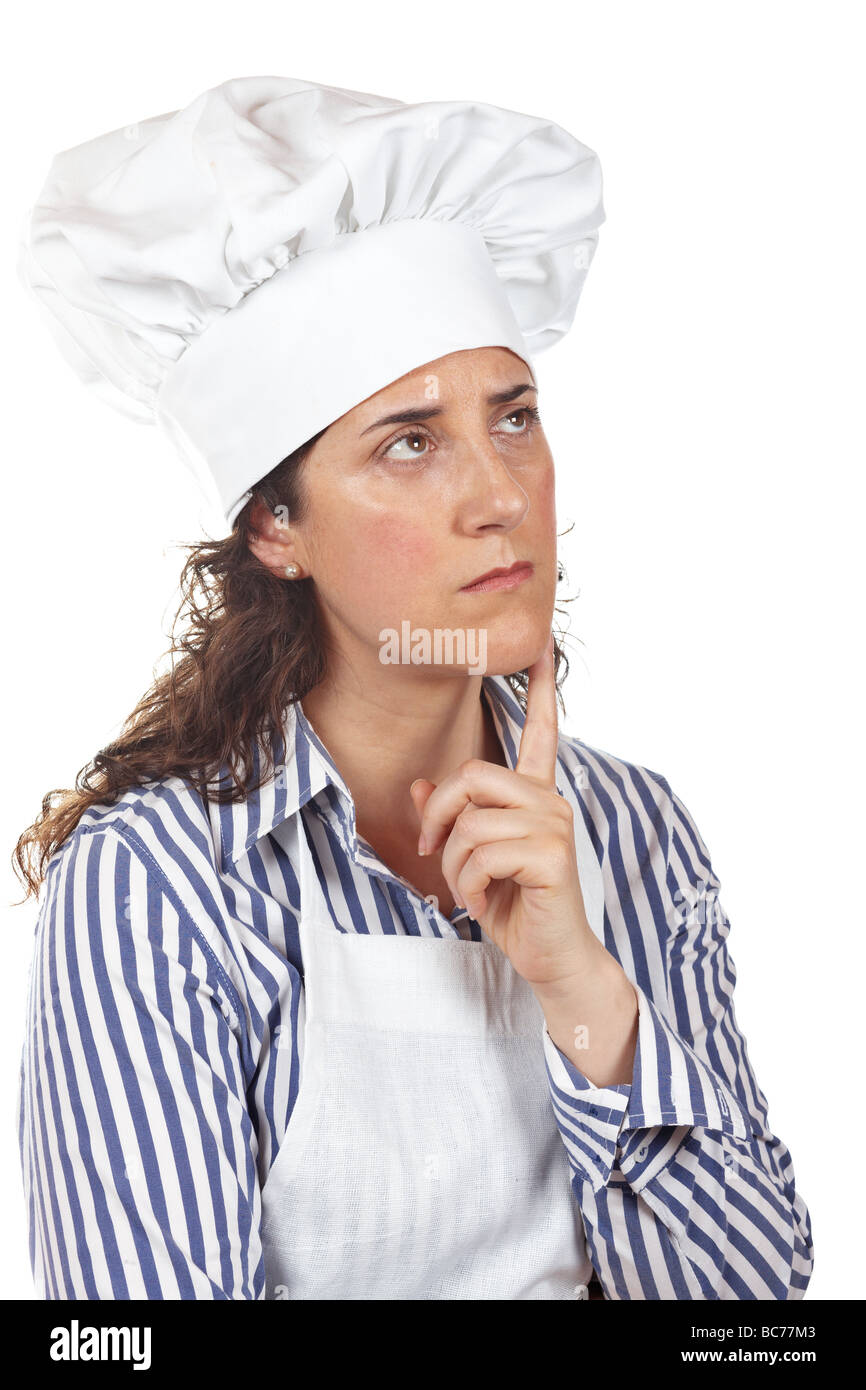 Attractive cook woman thinking isolated on white background Stock Photo ...