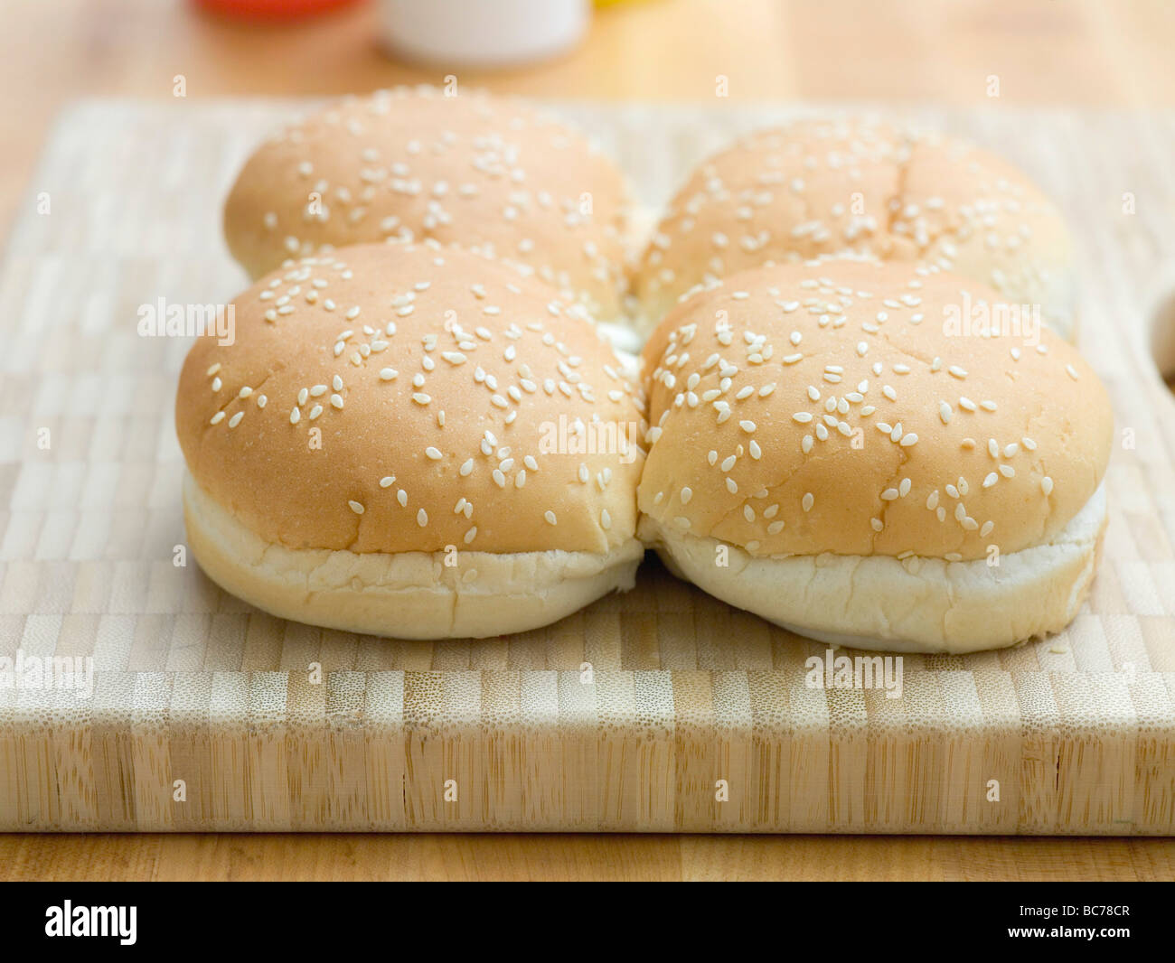 Sesame buns for hamburgers Stock Photo - Alamy