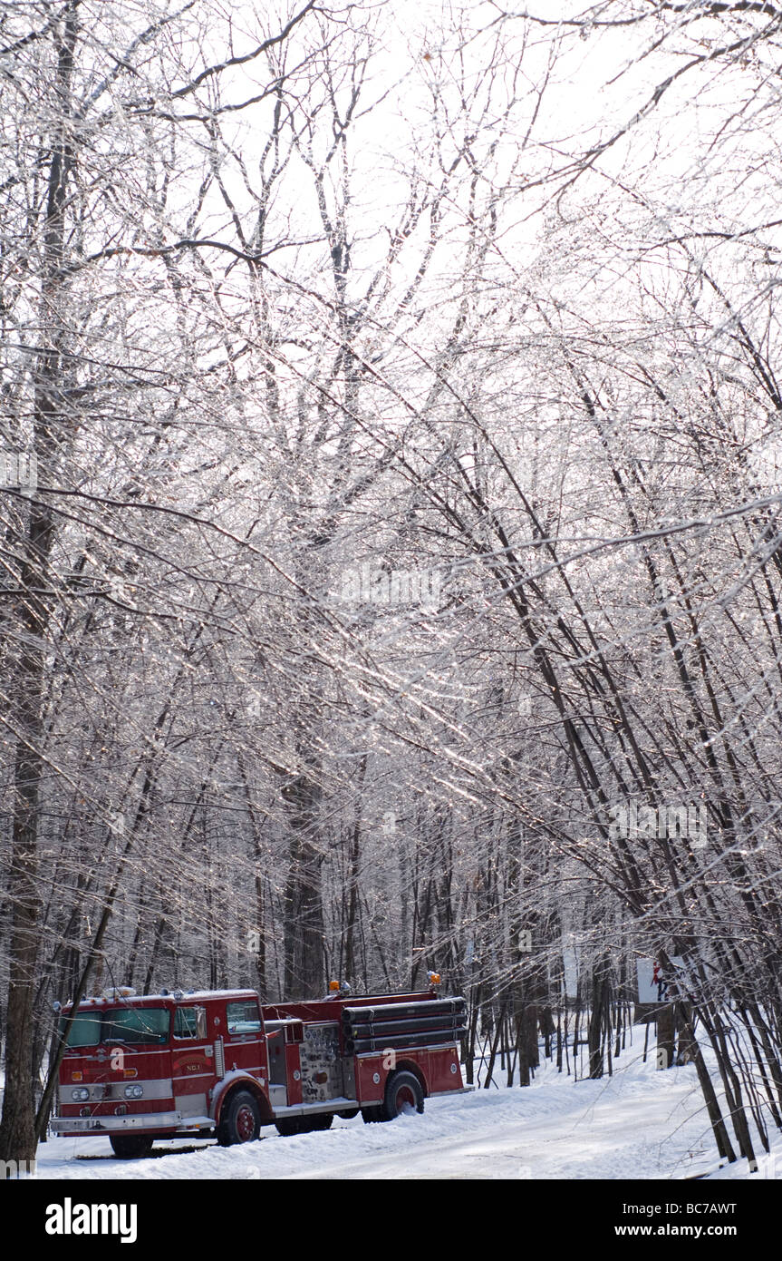 Firetruck in a winter wonderland Stock Photo - Alamy