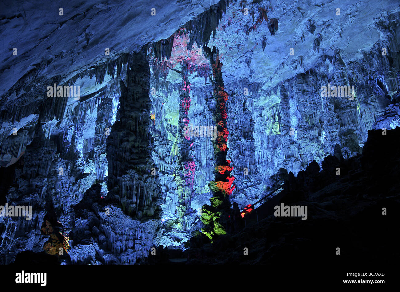 Stalagmites Reed Flute limestone Cave Guilin Guangxi China Stock Photo ...