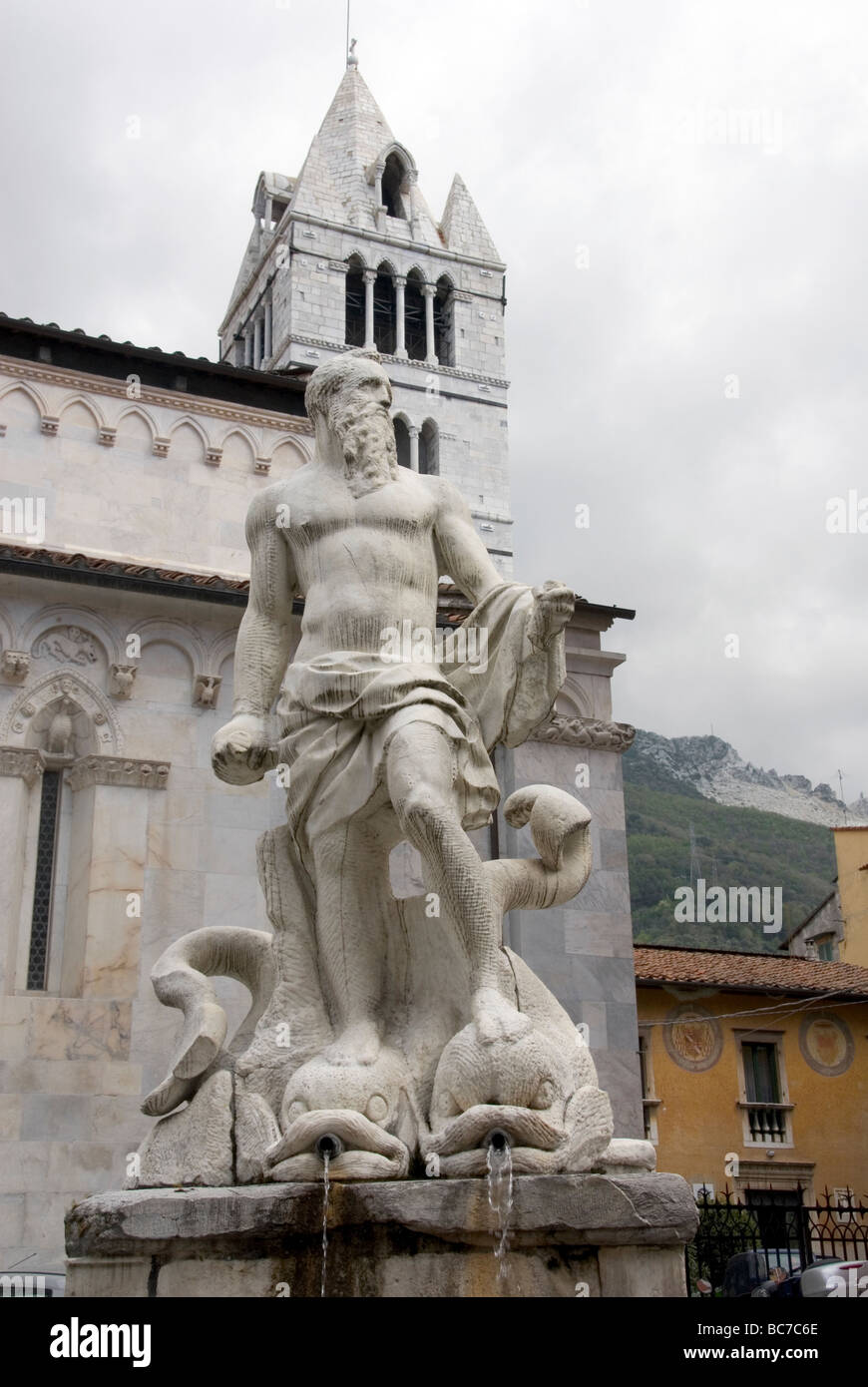 Sculpture in Carrara Marble of Neptune outside the Carrara Duomo or ...
