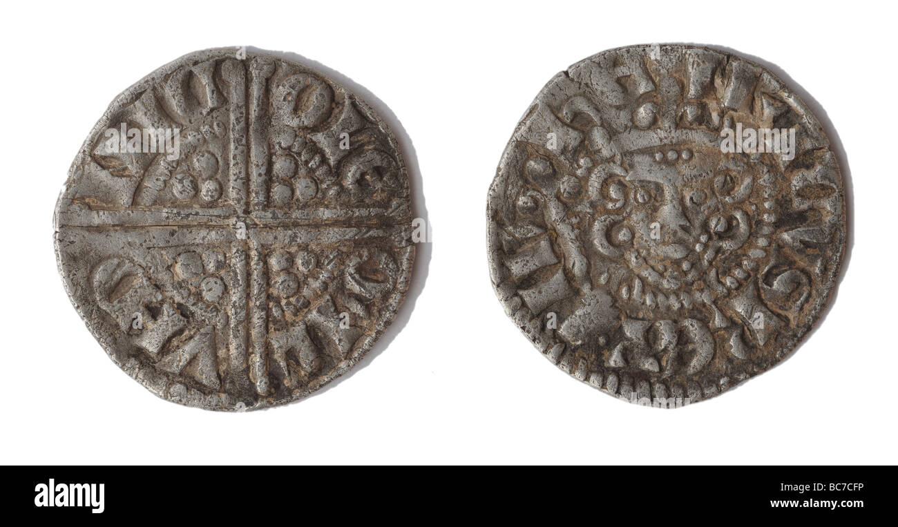 An old long cross hammered silver penny Stock Photo - Alamy