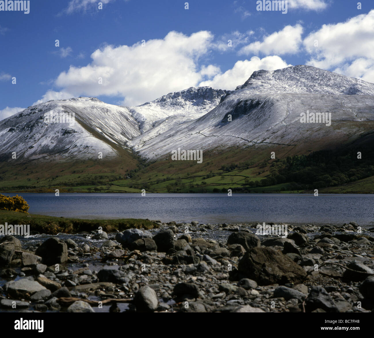 Snow covering the summit of Lingmell Scafell Pike and Scafell with ...