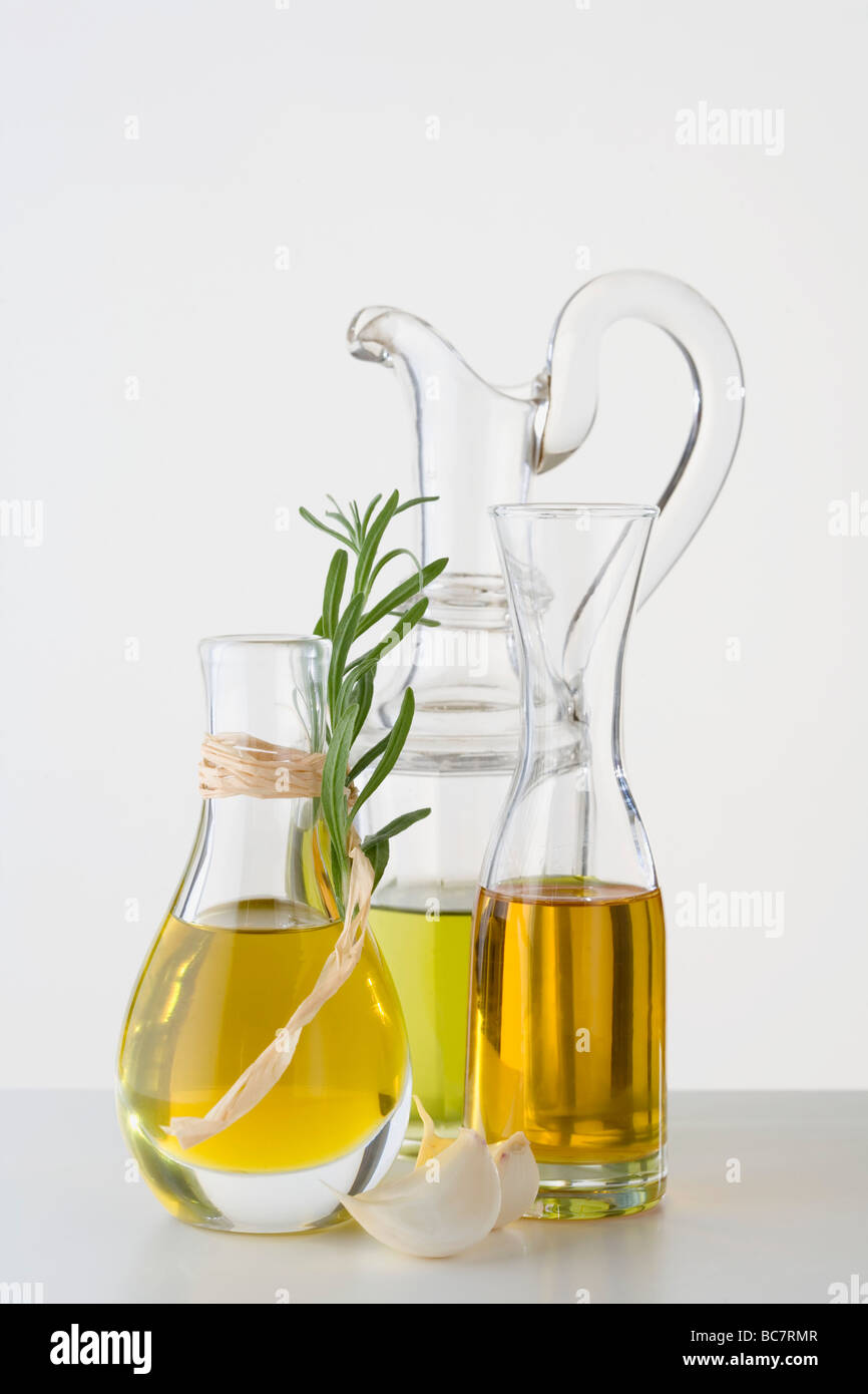 Three different types of oil in carafes Stock Photo - Alamy