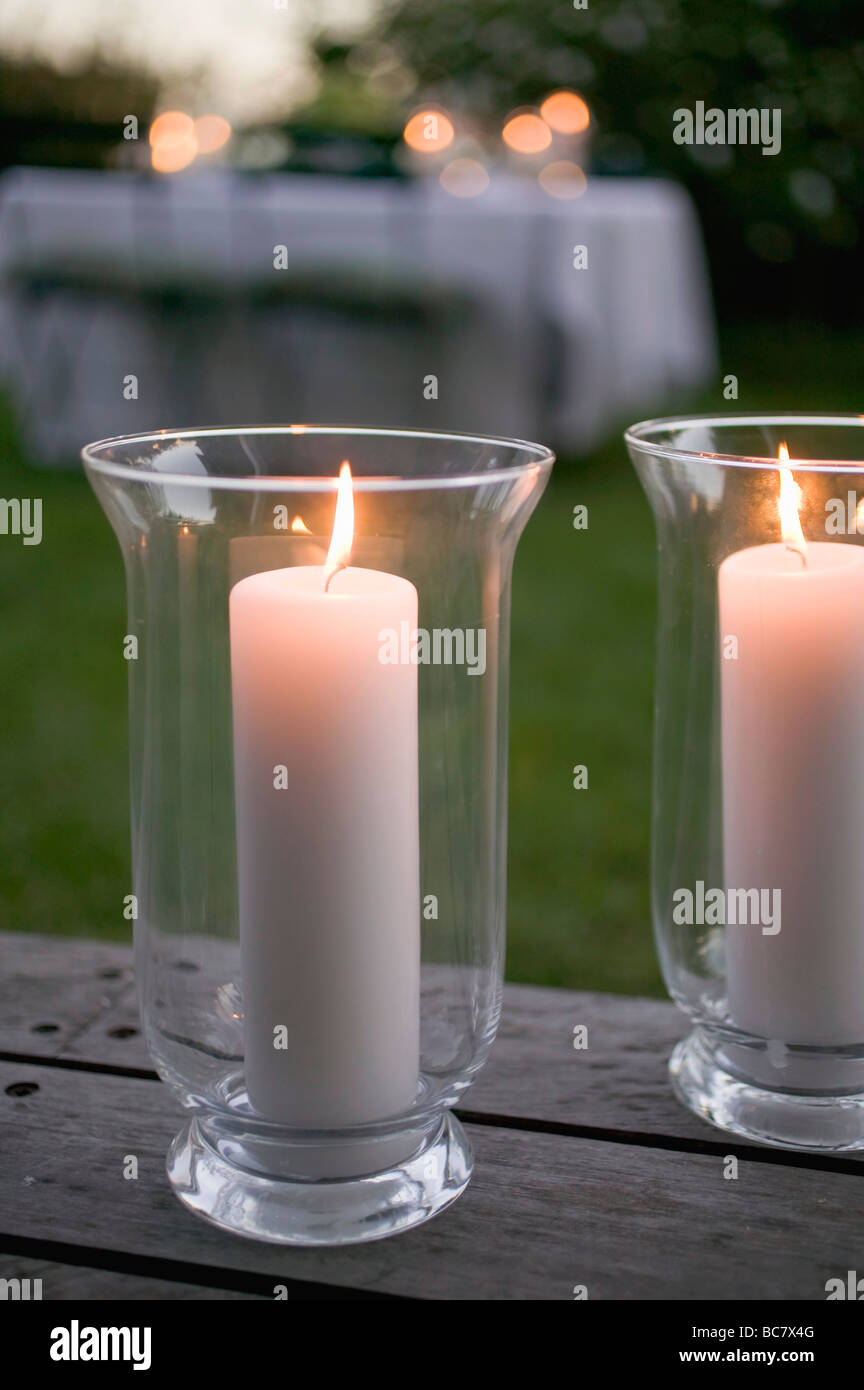 Windlights at a garden party Stock Photo - Alamy