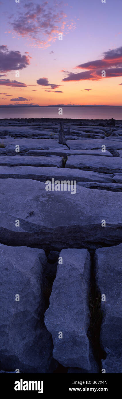 Upright panoramic view of the Burren limestone pavement, Ireland Stock ...