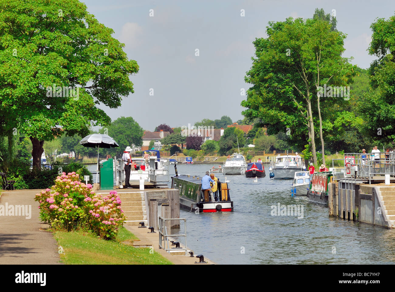 River Thames at Penton Hook lock Laleham Surrey England UK Stock Photo ...