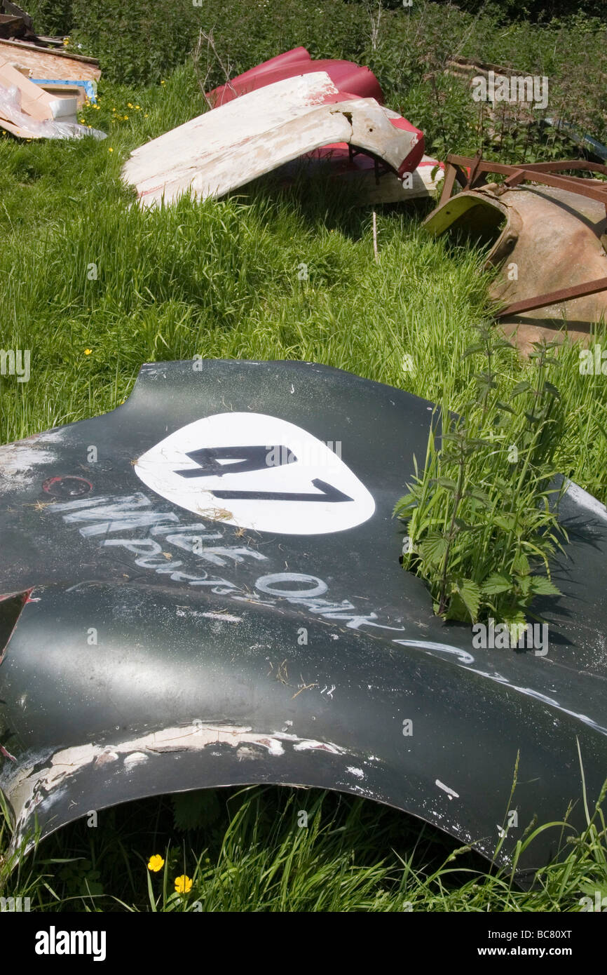 A sports car glass fibre bonnet/hood with a racing number and grass ...
