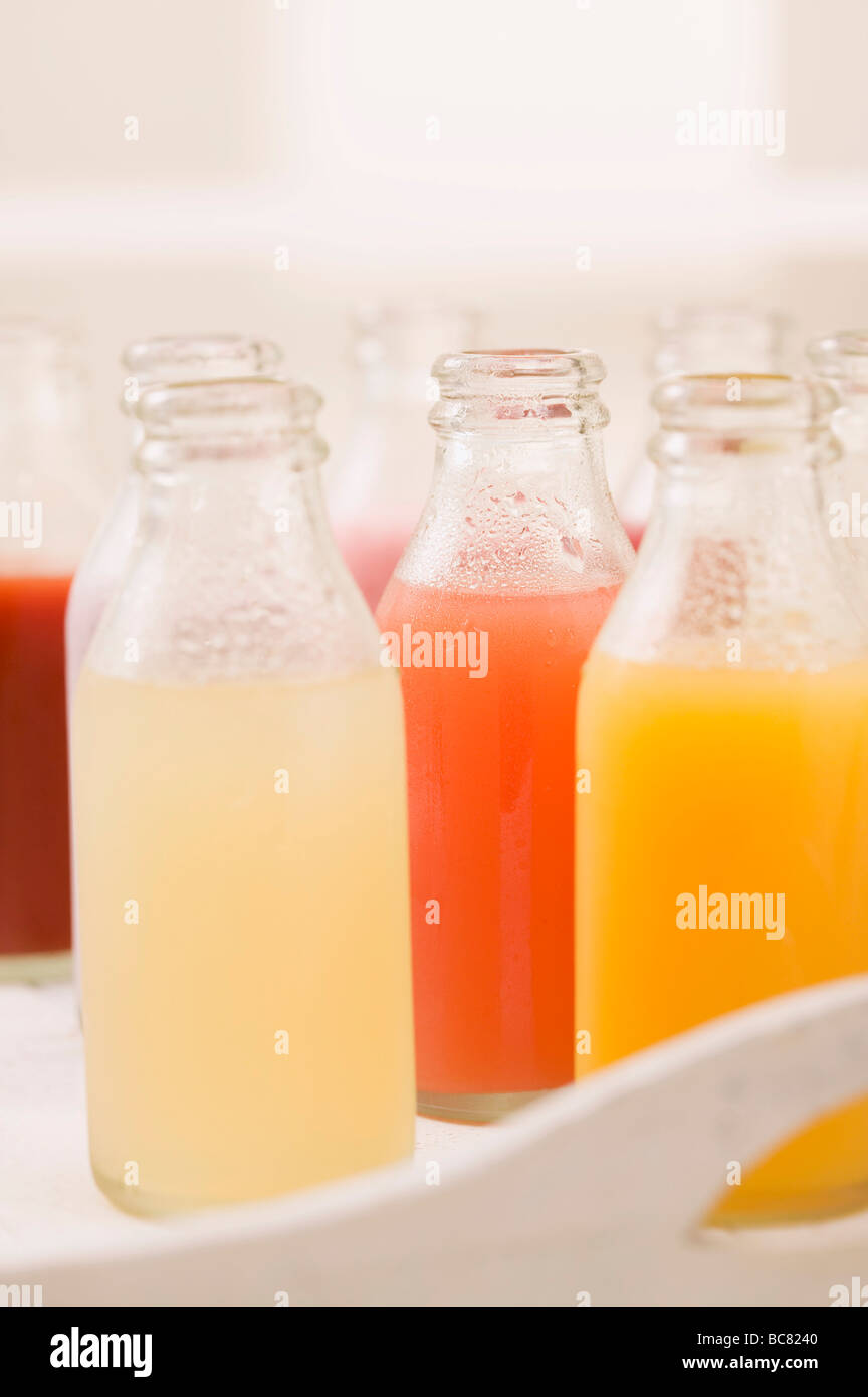 Fruit juice bottles in tray hi-res stock photography and images - Alamy