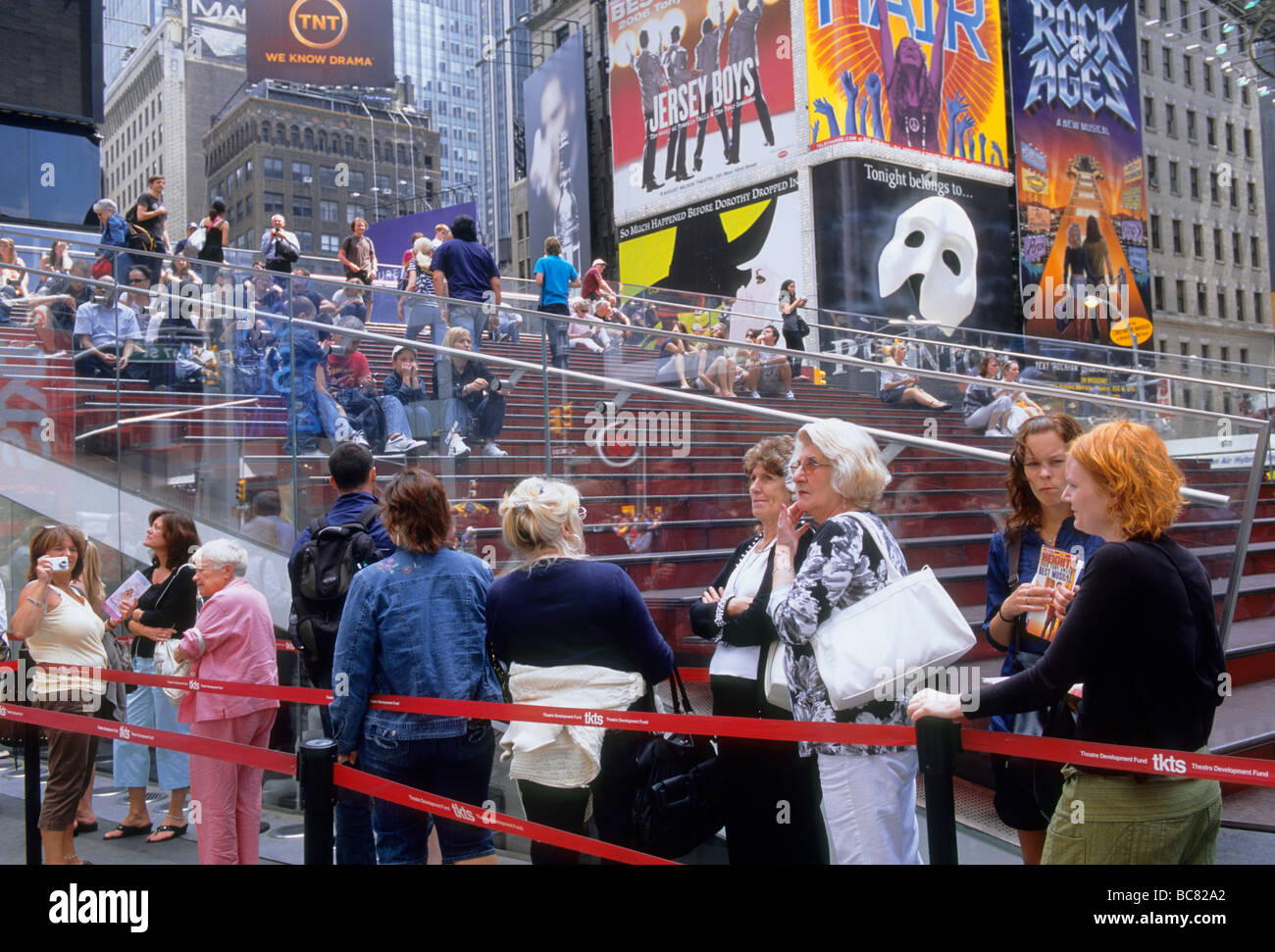 Broadway Times Square and TKTS box office, New York City. People buying ...