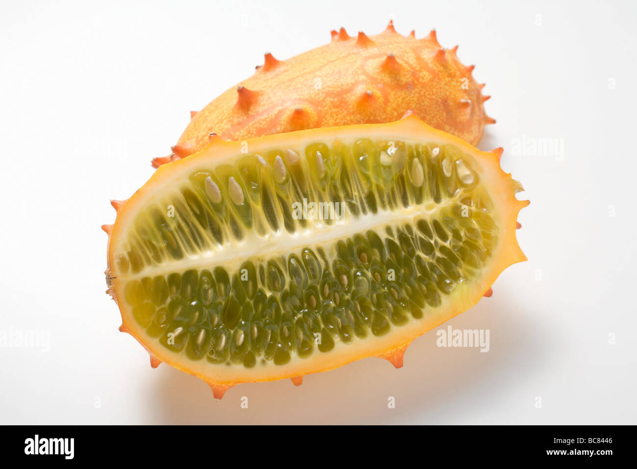 Kiwano (horned melon), halved lengthwise Stock Photo - Alamy