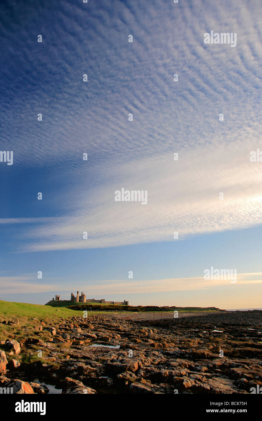 Landscape Dunstanburgh Castle scene from the beach Craster North ...