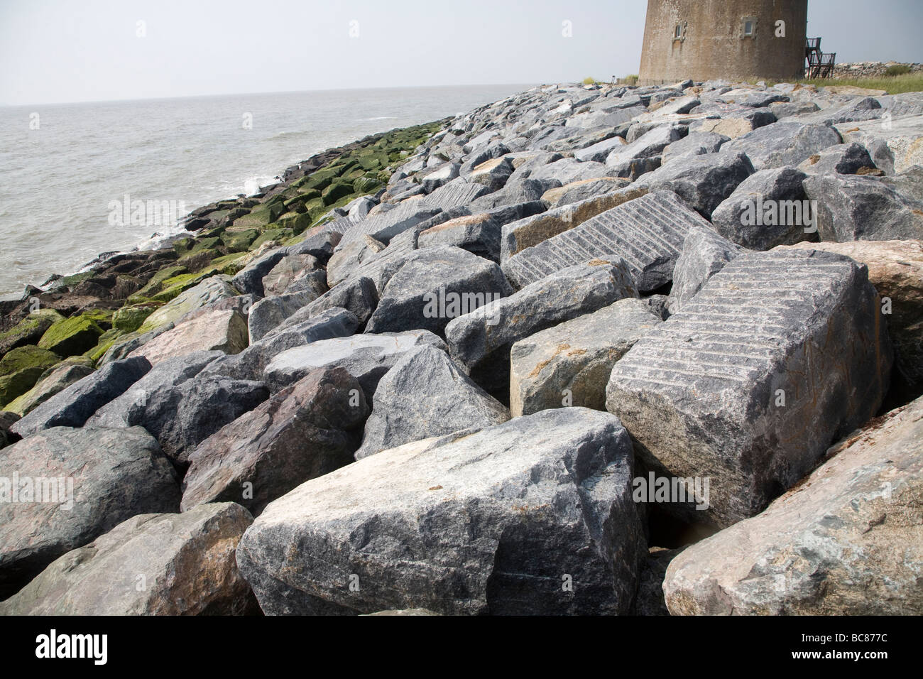 New rock armour sea defences East Lane Bawdsey Stock Photo - Alamy