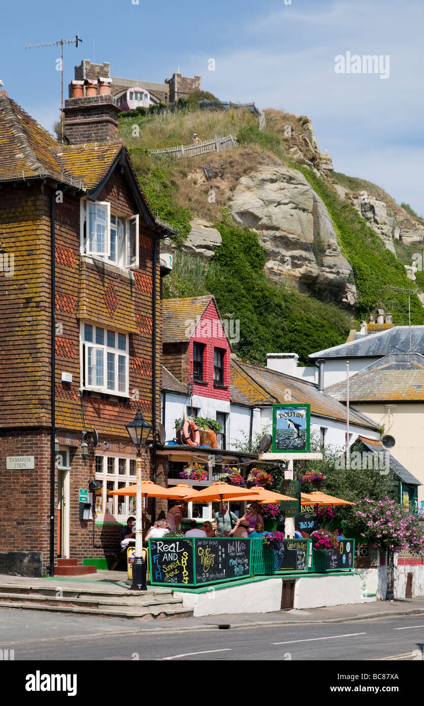 The Dolphin pub on the seafront in Hastings Old Town, England Stock ...