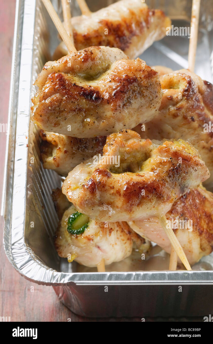Turkey skewers in aluminium container (detail Stock Photo - Alamy