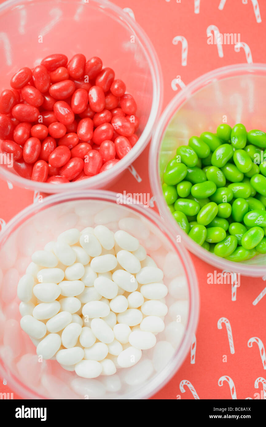 Jelly beans in plastic tubs (for Christmas Stock Photo - Alamy