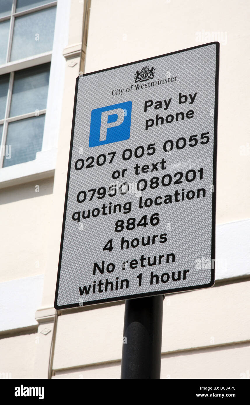 Pay by phone parking sign in Central London Stock Photo - Alamy