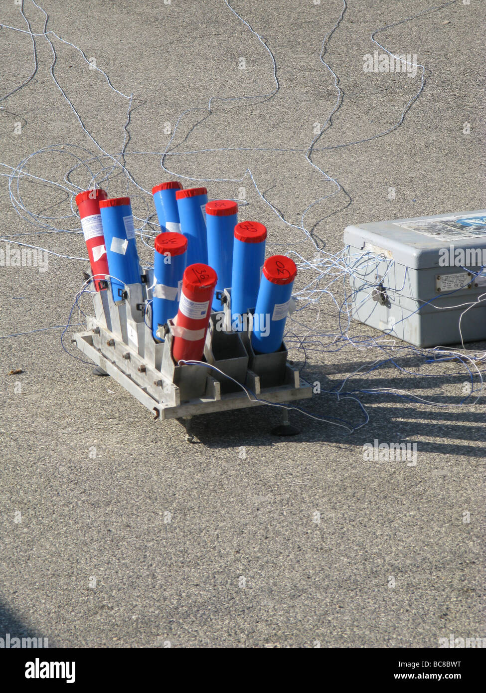 professional fireworks set up at event outdoors Stock Photo - Alamy