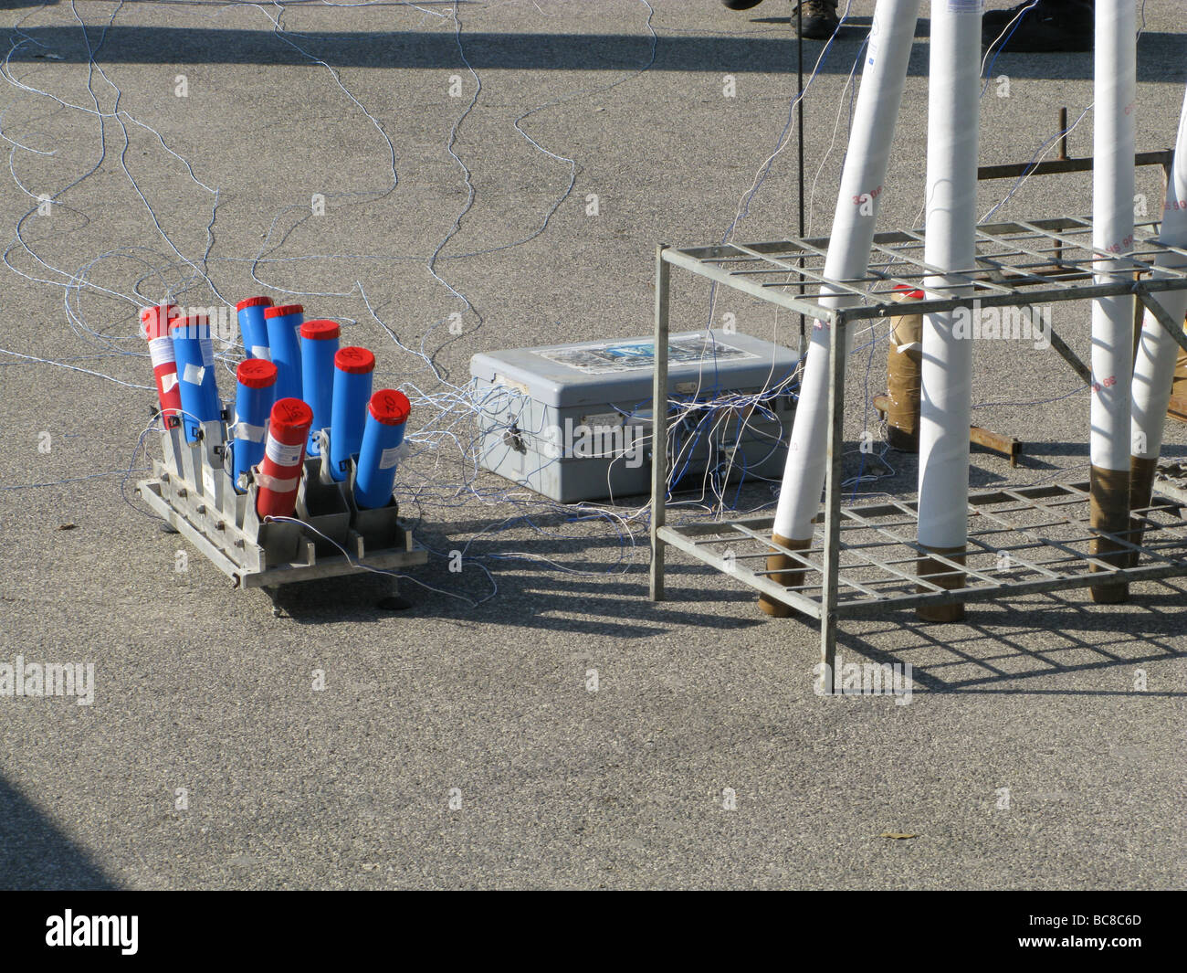 professional fireworks set up at event outdoors Stock Photo - Alamy