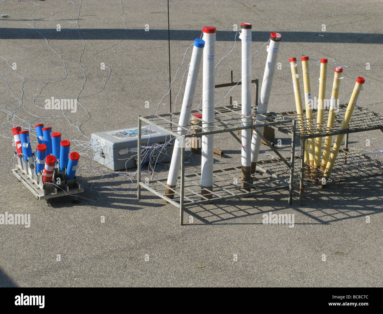 professional fireworks set up at event outdoors Stock Photo - Alamy