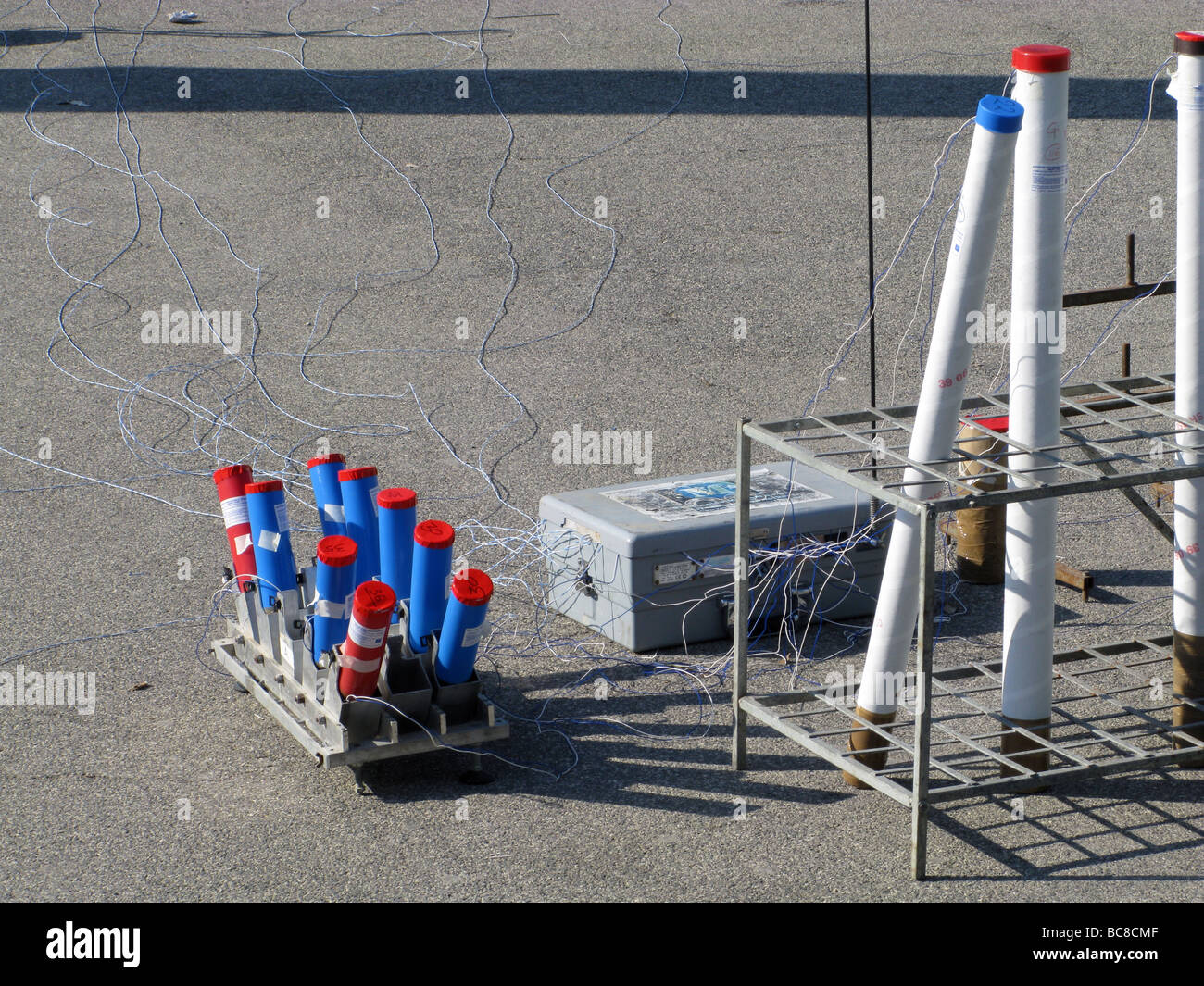 professional fireworks set up at event outdoors Stock Photo - Alamy