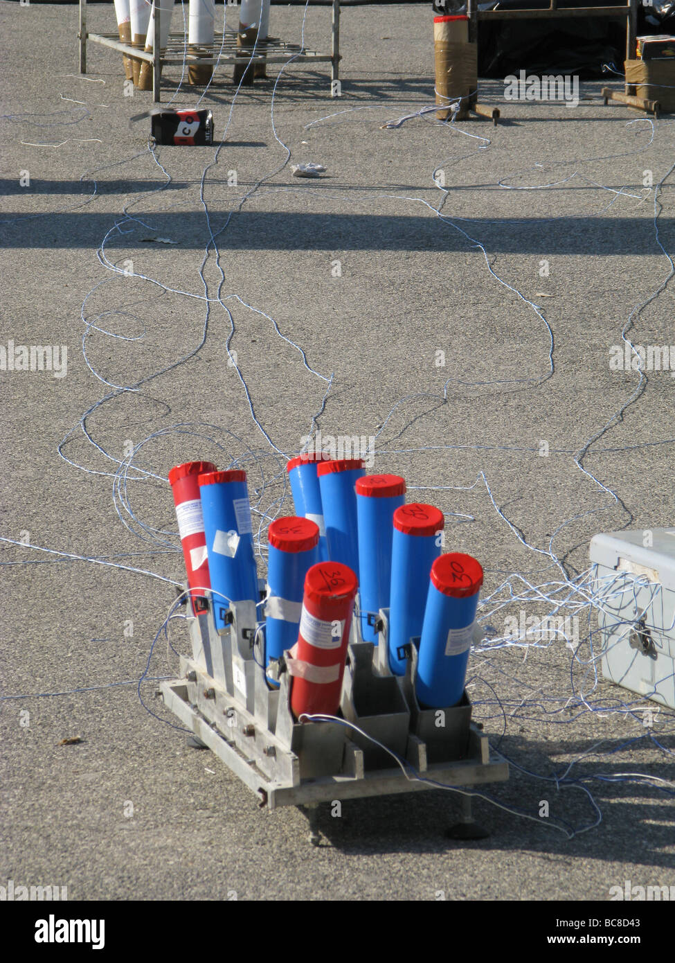 professional fireworks set up at event outdoors Stock Photo - Alamy