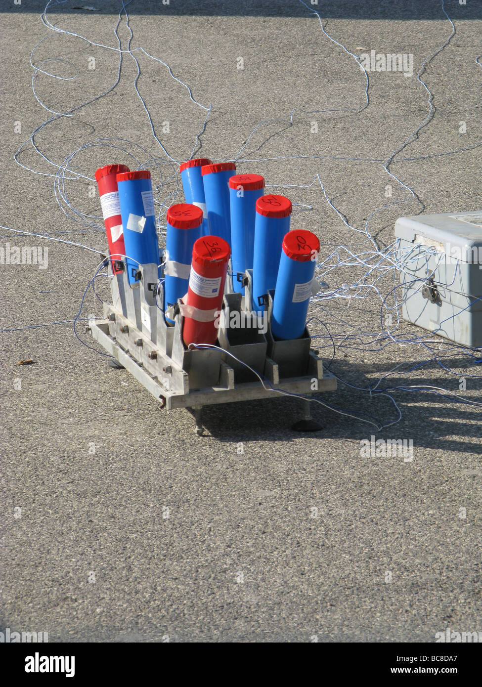 professional fireworks set up at event outdoors Stock Photo - Alamy
